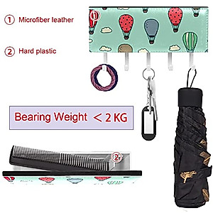 Coat and Hat Hook Rail Wall Hooks, Leather Hook Rack Wall Mounted, Hooks for Hanging Towel Key Purse Kitchenware Doodled Air Balloons in The Sky