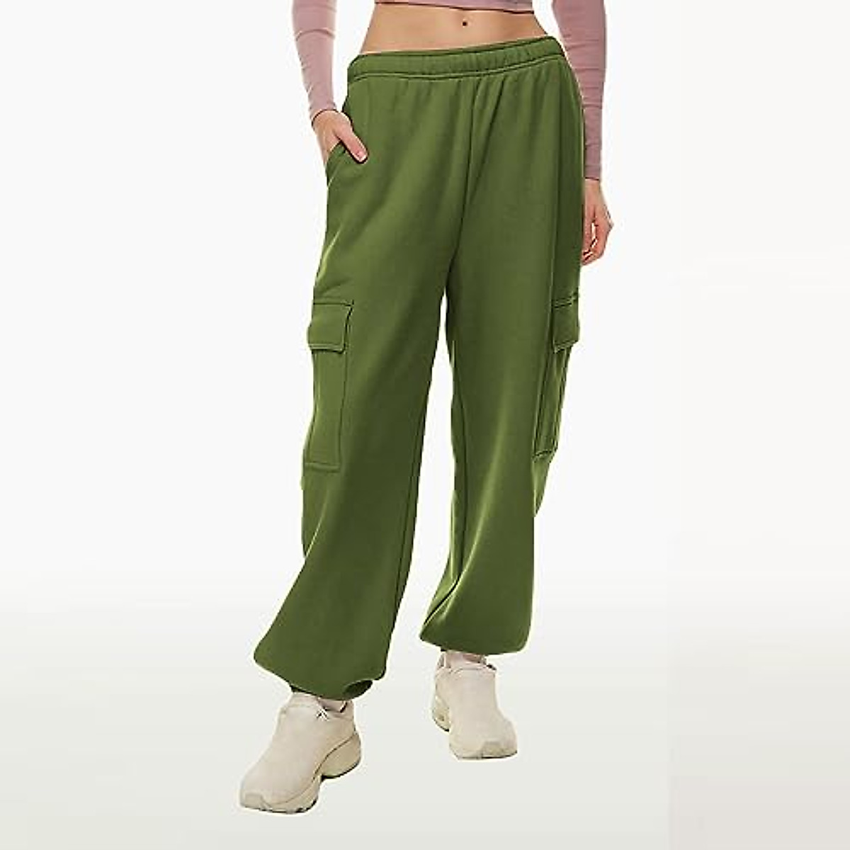 JDHUFEI Womens Cargo Pants Casual Elastic High Waisted Pants Baggy Loose Fit Trousers Pant Comfy Stretch Workout with Pocket