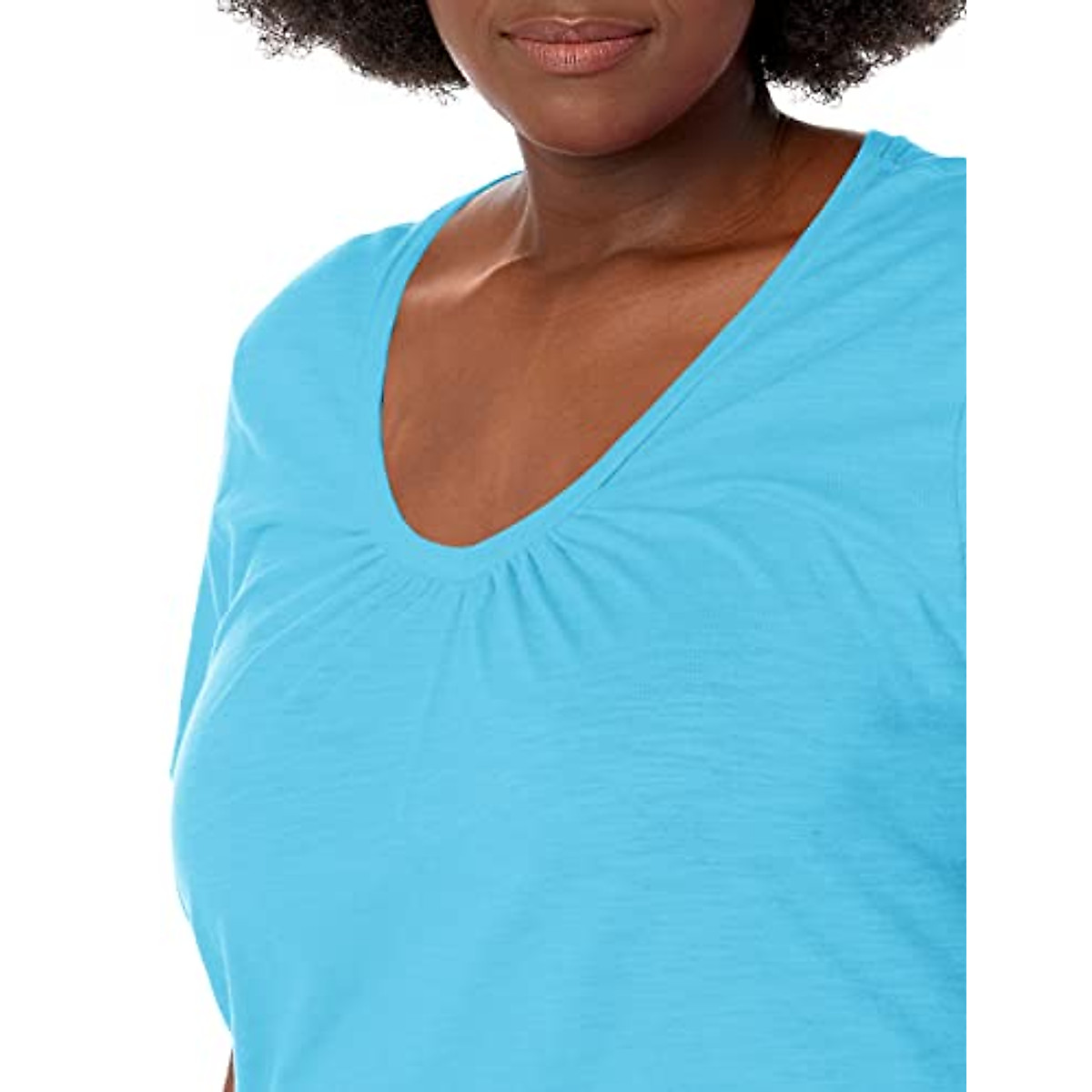 JUST MY SIZE womens Slub Jersey Short Sleeve Shirred V-neck T-shirt fashion t shirts, Process Blue, 2X US