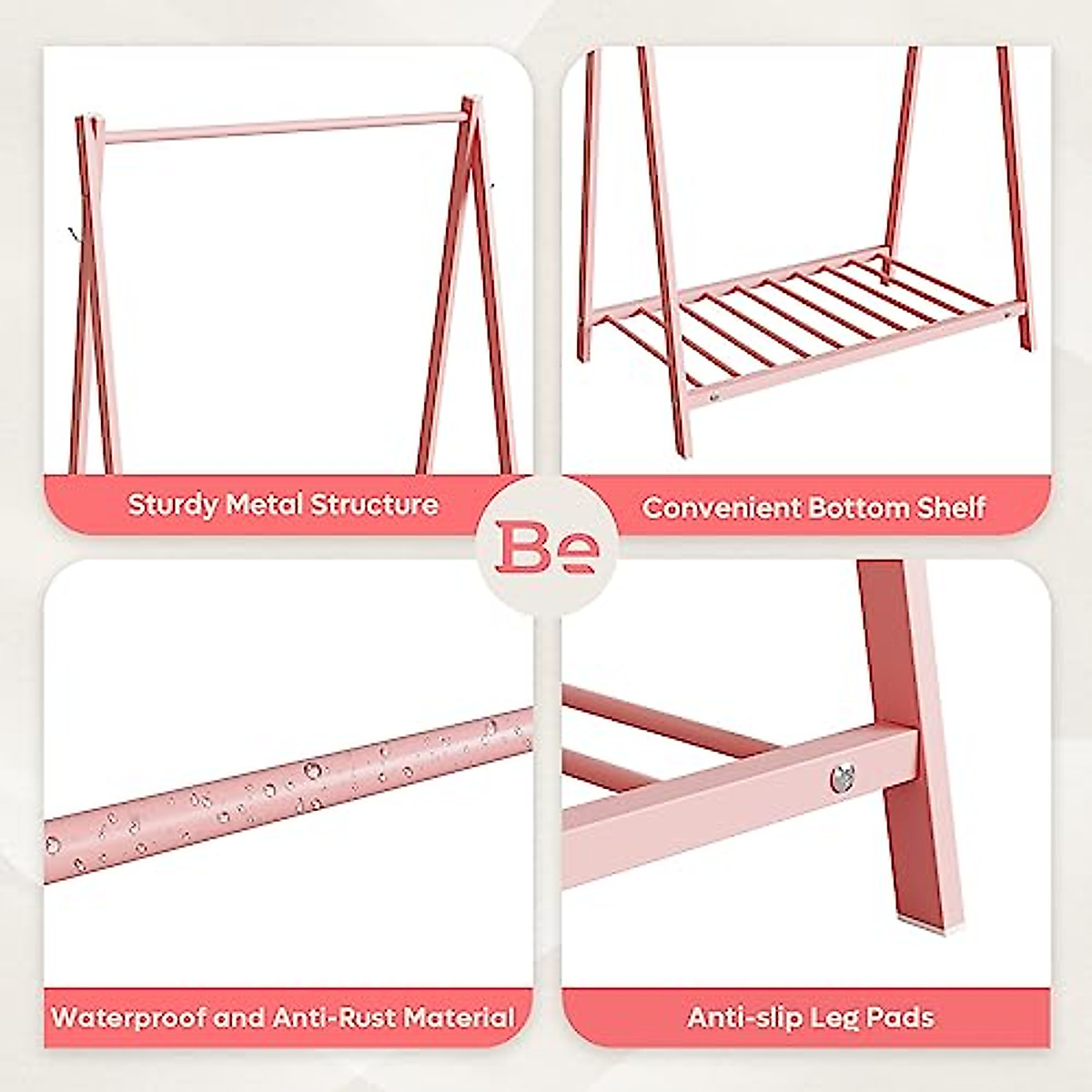Bestier Pink Clothing Rack, Kids Clothing Rack with Bottom Storage Shelf, Sturdy Steel Dress up Rack for Girls, Kids, Childs, Baby, Toddler (15" D x 25" W x 46" H)
