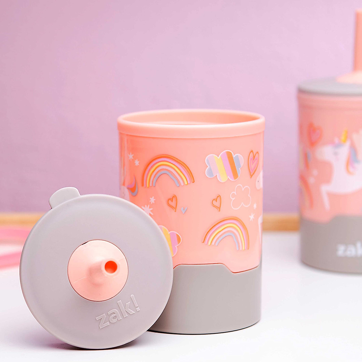Zak Designs Unicorn Mighty Tot Kids Tumbler with Screw-On Lid and Silicone Straw, Durable and Spill-Proof with Tip-Proof Base is Easy to Lift, Perfect Baby Cup Bundle (10 oz, 2-Piece Set, Unicorn)