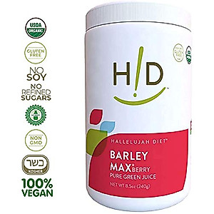 Hallelujah Diet Organic BarleyMax - Barley and Alfalfa Green Juice Powder, Berry Flavor, (8.5 Ounces, 120 Servings)