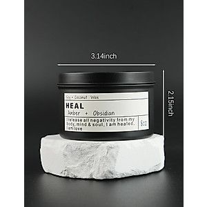 Obsidian Crystal Stone Energy Candle, Good Aura Health Protection, Baltic Amber Chakra Magic Vegetarian Affirmation Gift.(HEAL)