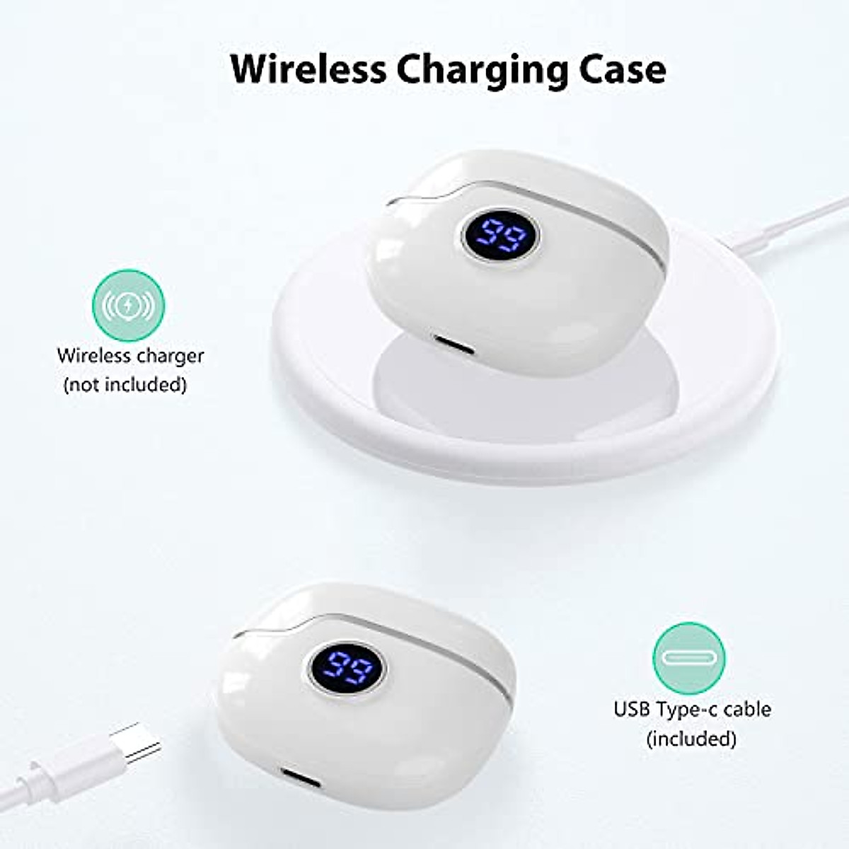 Meyodody Wireless Earbuds,Bluetooth 5.3 Headphones with Wireless Charging & Power Display,IPX5 Waterproof Airpods with Mic,Ear Buds for iPhone Android
