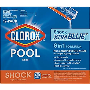 Clorox Pool&Spa 33512CLX Pool Shock XtraBlue (12 1-lb Bags), 12 Pack, White