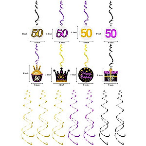 50th Birthday Decorations for Women Purple Gold 50th Birthday Hanging Swirls Hanging Swirls Decorations for Purple Gold 50 Years Old Party Supplies