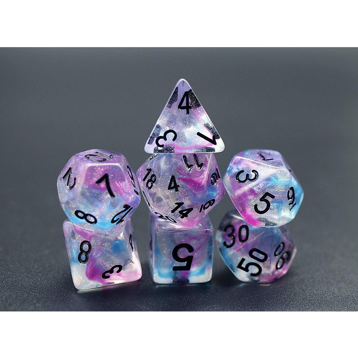 Dice DND Polyhedral Game Dice Set RPG Dice Fit Dungeons and Dragons D&D Pathfinder MTG Role Playing Game Dice Lake Blue & Rose Gemstone Dice with Dice Bag