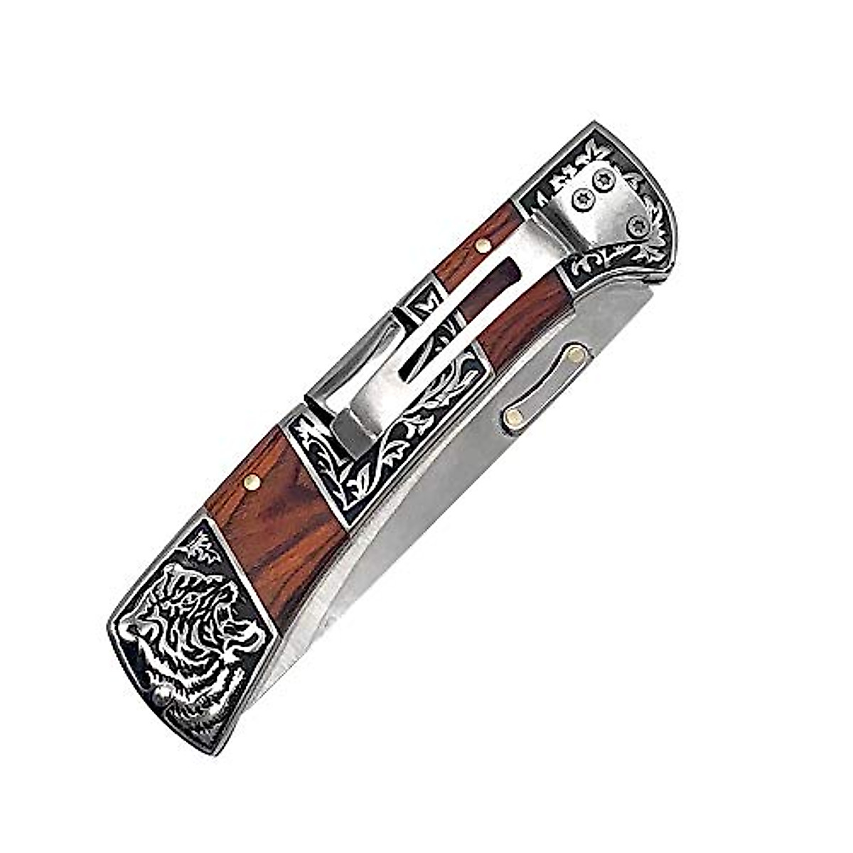 FU-GLBY Classical Folding Pocket Knife with clipCollection Engraved Bolsters Tactical Survival Knife Elegent EDC Knife for Men (red wood)