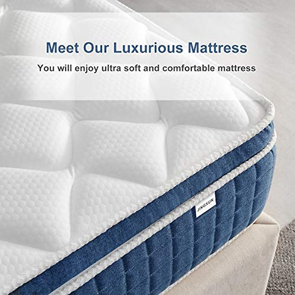 Jingxun Queen Mattress 12 inch Innerspring Mattress Strong Support Pocket Spring Hybrid Mattress Pressure Relief Bed in a Box Medium Firm Bed Mattress