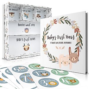 ZICOTO Keepsake Baby Memory Book - 100-Page Scrapbook with 5 Small Boxes for Precious Memories and Milestones from Pre-Birth to 1st Birthday