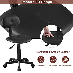 VECELO Small Armless Home Office Chair Adjustable Stools for/Desk/Computer/Task, Low-Back Height 360° Swivel, Set of 1, Black