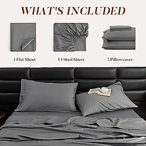 Cosybay Gray terylen Twin Size Sheet Set - terylen Weave 4 Piece 600 Thread Count Bedding Set with Cooling Effect, Extra Soft