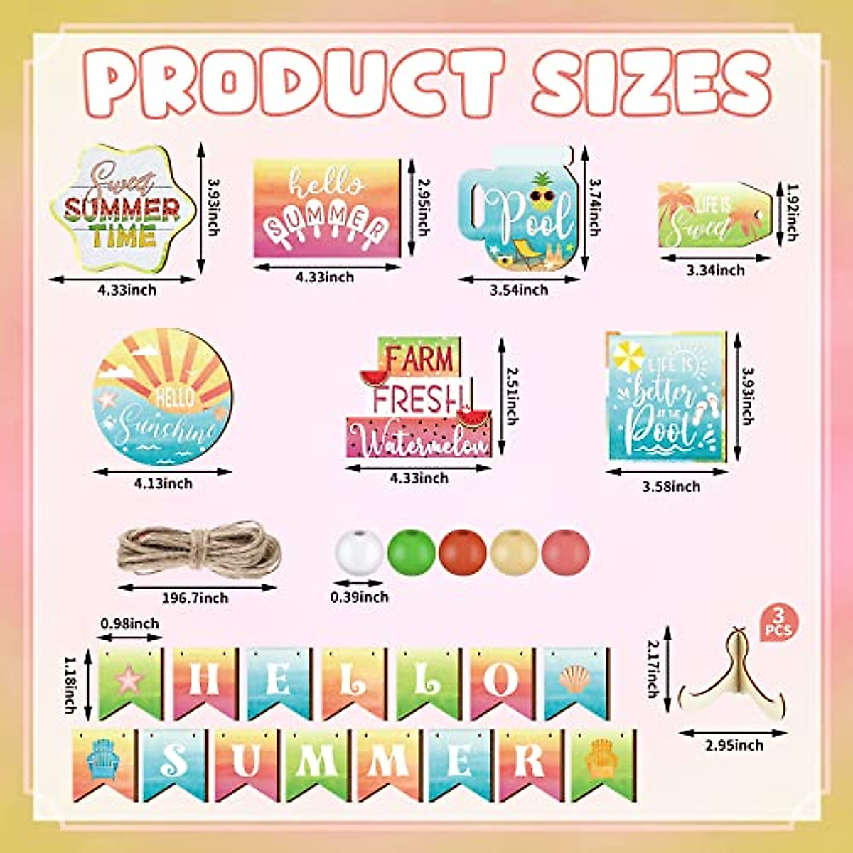 22 Pieces Summer Tiered Tray Decor Sets Farmhouse Hello Summer Wood Sign Rustic Beach Home Decor Summer Table Decorations Small Hawaiian Wooden Plaque for Shelf Kitchen Tabletop (Printed Style)