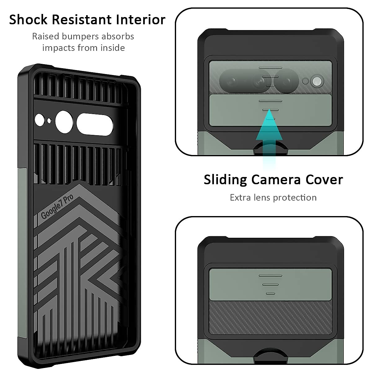 Nvollnoe Google Pixel 7 Pro Case with Sliding Camera Cover, Magnetic Kickstand, Heavy Duty Protective Case, Card Holder, Textured Finish, Green