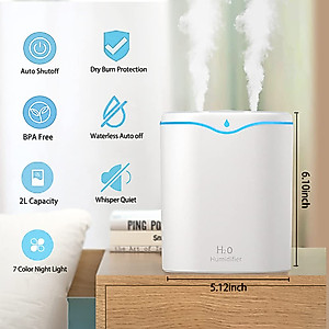 DOUBFIVSY Humidifiers for Bedroom, 2L Ultrasonic Cool Mist Humidifier, Air Vaporizers for Bedroom, USB Personal Desktop Humidifier with 7-Color Night Light & 2 Mist Modes Auto Shut Off, for Baby Home