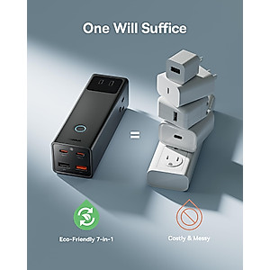 Baseus Charging Station 100W, 7-Port GaN USB C Charger Power Strip Surge Protector 1200J with 5ft Extension Cord, Fast Charging Desktop Outlet Extender for Laptop, MacBook, iPhone, Travel, Work