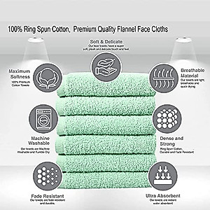 SIMPLY LOFTY Cotton Washcloths 12” x 12” (12 Pack) Premium Fingertip Towels Highly Absorbent Facial Towels for Bathroom 100% Ring Spun Cotton Wash Cloth Set (Aqua Mint)