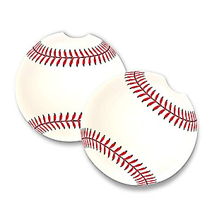 Baseball Car Coasters for drinks - Set of 2 | Perfect Car Accessories with absorbent coasters. Car Coaster measures 2.56 inches with rubber backing.