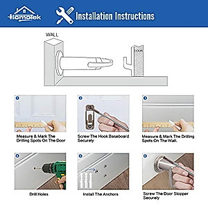 HOMOTEK 2 Pack Heavy Duty Door Stopper with Manual Hook,Door Holder Stop with Sound Dampening Rubber Bumper Wall Mounted, Brushed Satin Nickel