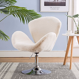 Wahson Vanity Chairs with Backs for Bedroom Cute Home Office Chair Faux Fur Chairs for Teens Girls Dorm Chairs Comfy Adjustable Stool,White (Faux Rabbit Fur)