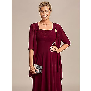 Ever-Pretty Women's Asymmetry Hem Chiffon Crystal Pleated Maxi Evening Dress with Brooch Burgundy US10
