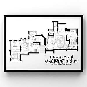 Friends TV Show Apartment Floor Plan- Friends TV Show Layout- Wall decor floor plan-Apartment of Joey,Chandler,Monica and Rachel
