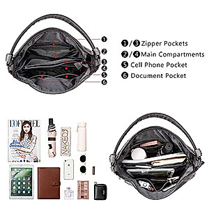 Handbags for Women Large Designer Ladies Hobo bag Bucket Purse Faux Leather (Grey)