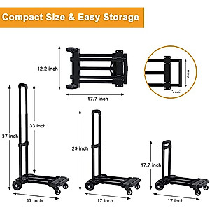 KEDSUM Folding Hand Truck, 290 lbs Heavy Duty Utility Cart with 4 Wheels Solid Construction, Portable Fold Up Dolly, Compact and Lightweight for Luggage, Personal, Travel, Moving and Office Use