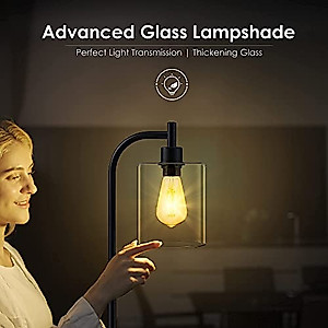 Floor Lamp, Standing Lamp with Glass Lampshade, 6W LED Bulb Included, Modern Floor Lamp with Foot Switch, Industrial Floor Lamp, Bright LED Floor Lamp for Living Room and Bedroom, Office, Simple Style