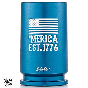 Lucky Shot 30MM Gauge Shot Glass 2.7 oz. |'Merica Flag Est. 1776 |Aluminum Warthog A-10 Round | For Whiskey, Tequila, Vodka | Made in USA (Blue)