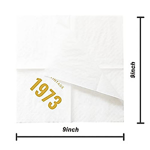 SharkBliss Vintage 1973 50th Birthday Cocktail Napkins, 100 Pack Gold Vintage 1973 50th Birthday Paper Cocktail Beverage Napkins in Bulk for His Her Fifty 50th Birthday | 2-Ply, 5x5" (Vintage 1973)