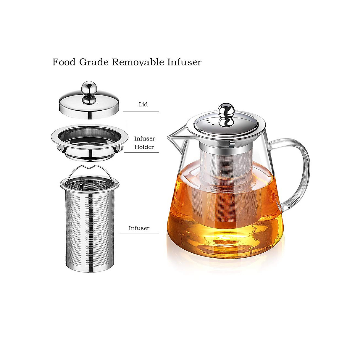 Glass Teapot with Infuser Tea Pot 32oz/43oz Tea Kettle Stovetop Safe Blooming and Loose Leaf Tea Maker Set (32oz/ 950ml)