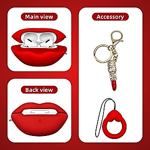MOLOVA Case for Airpods Pro,Soft Silicone 3D Cute Funny Cool Fun Cartoon Character Kawaii Fashion Cover with Keychain for Woman Kids Teens Boys Girls(Red Lips)
