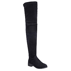 Nature Breeze Olympia 20 Womens Stretchy Thigh High Side Zipper Low Heel Combat Boots,Black,8.5