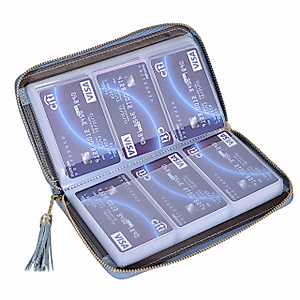 Easyoulife Credit Card Holder Wallet Womens Zipper Leather Case Purse RFID Blocking (Light Blue)