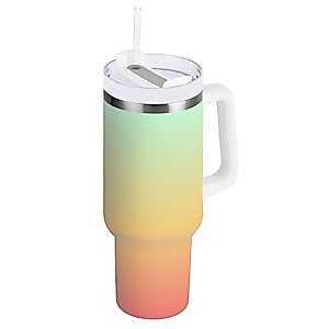 MCHIVER Blue Pink Gradient 40 oz Tumbler with Handle and Straw Stainless Steel Vacuum Water Bottle Leak-proof Travel Coffee Mug Insulated Cup for Office Car Home
