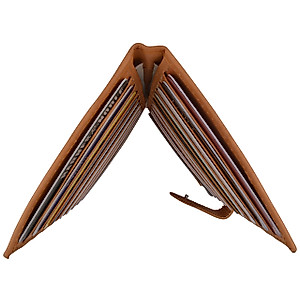 Genuine Leather Bifold Credit Card Holder Secretary Wallet with Snap Closure (Tan)