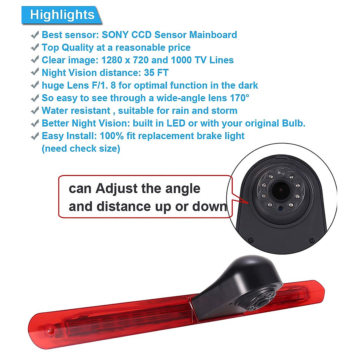 Super HD 1280x720 Pixels 1000 TV Lines 3rd Brake Light Reversing Camera Brake lamp Parking Camera Back up for Mercedes Benz Vito W447 Kasten Tourer V260 Mixto 3 ab 2014+7" car Reverse Monitor