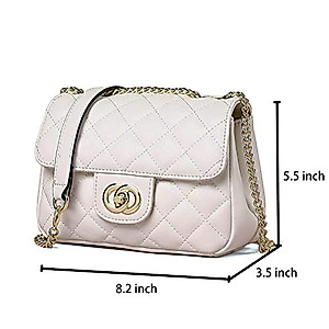 Plergi Small Genuine Leather Crossbody Quilted Handbag with Chain Strap Lightweight Cellphone Purse for Women