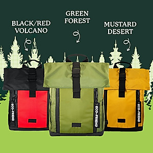 Dingbats* - Roll Top Backpack - 25L Rucksack - Made from Recycled PET Bottles, Padded Shoulder Straps, Metal Buckles - Ideal Laptop Backpack, Fits 15" Laptop - Durable, Aesthetic - Volcano