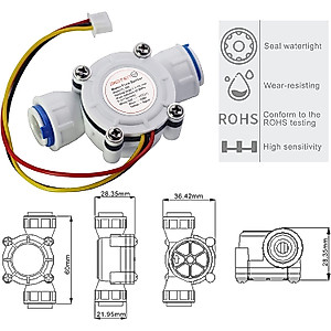 DIGITEN G3/8" Quick Connect Hall Effect Sensor Water Flow Sensor Food-Grade Flowmeter Water Flow Counter Meter 0.3-10L/min - Arduino, Raspberry Pi, and Reverse Osmosis Filter Compatible