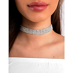 5 Pieces Silver Rhinestone Choker Necklaces for Women Dainty Diamond Choker Crystal Choker Necklaces Set Bridesmaid Jewelry