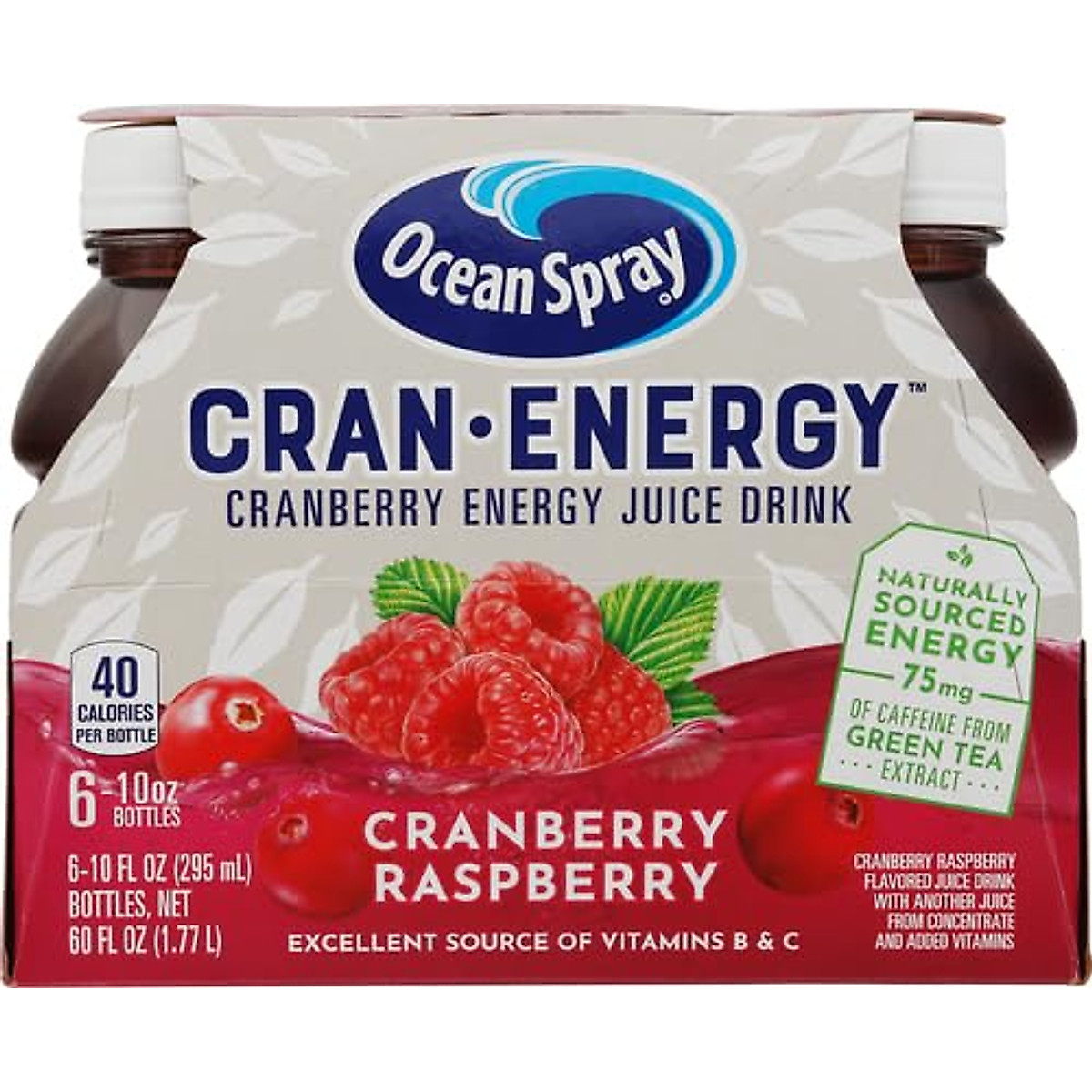 Ocean Spray, Cran-Energy Cranberry Raspberry Energy Juice Drink, 10 Fl Oz Bottles, 6 Ct