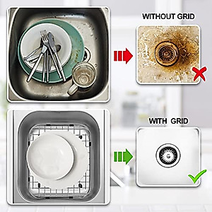 ARLBA 2Pack 304 Stainless Steel Sink Protector for Double Kitchen Sink Rear Drain,(13"x16"& 11.26"x14.5") Metal Sink Grid Sink Grate Sink Rack for Bottom of Kitchen Sink w/Sink Strainers Rubber feet