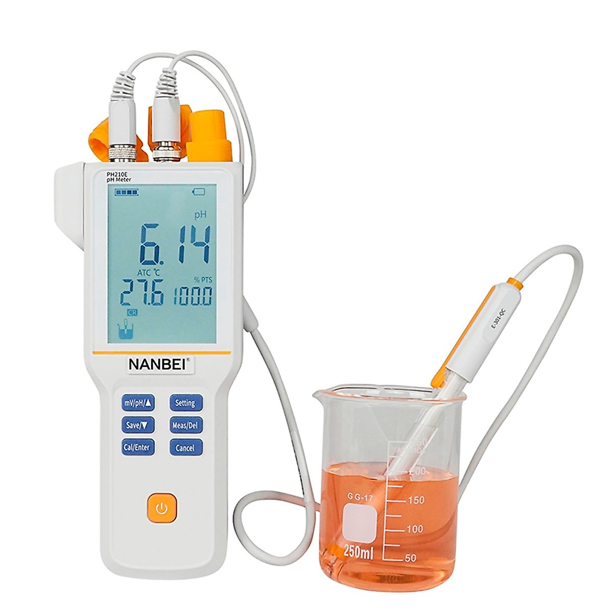 NANBEI Lab Portable pH Meter, 200 Sets of Data Storage,1-3Points Auto Calibration,0.01 pH Accuracy,Professional pH/Temp/ORP Test,3.5 inch High Definition Screen PH210E