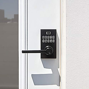 Kwikset 99170-004 SmartCode 917 Keypad Keyless Entry Contemporary Residential Electronic Lever Lock Deadbolt Alternative with Halifax Door Handle and SmartKey Security, Matte Black