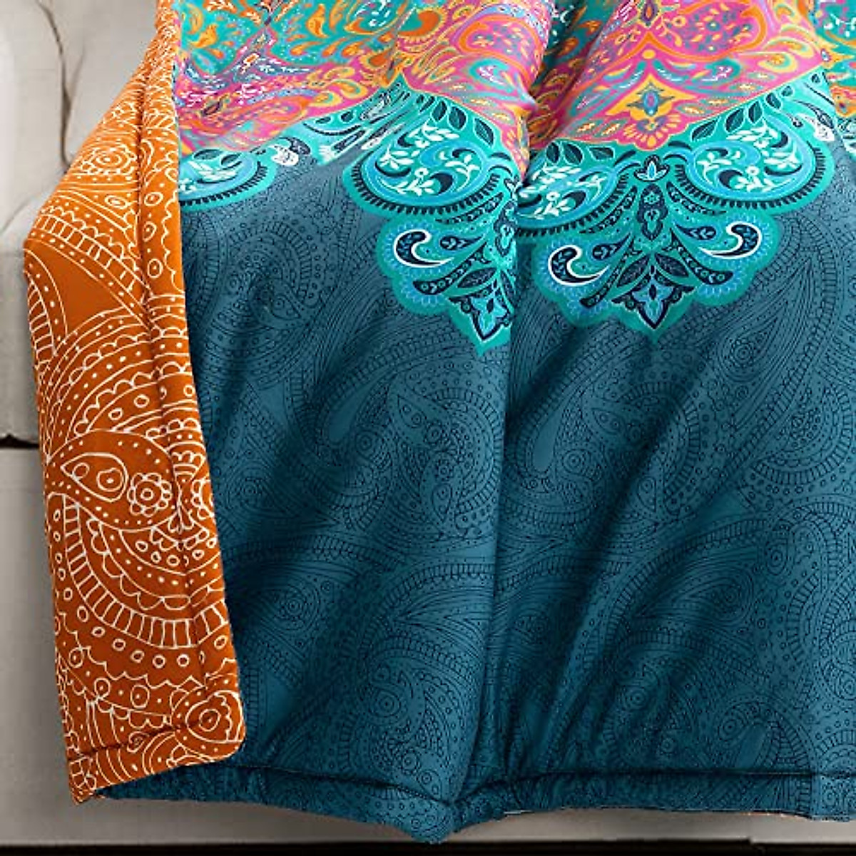 Lush Decor Boho Chic Reversible Throw Blanket, 60" x 50", Turquoise &Navy