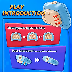Quick Push Light Up Pop Game Fidget Toys for Adults and Kids | Puzzle Game Machine | Squeeze Poppet Sensory Push Pop Bubble Toy | Relief Party Favors Puzzle Game Fidget Console (Light Blue)