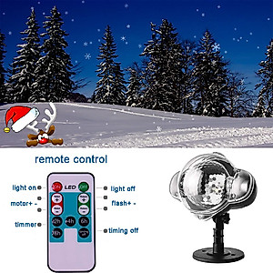 Snowflake Lights Projector Christmas LED Snowfall Projection with Remote Control, Waterproof for Indoor Outdoor Christmas Halloween Birthday Party Wedding Home Garden Decor (White-Snowflake)
