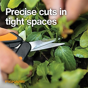 Fiskars Micro-Tip Pruning Snips - 6" Garden Shears with Sharp Precision-Ground Non-Coated Stainless Steel Blade - Gardening Tool Scissors with SoftGrip Handle